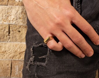 14k Solid Gold Signet Pinky Ring for Men Engravable Ring | Etsy