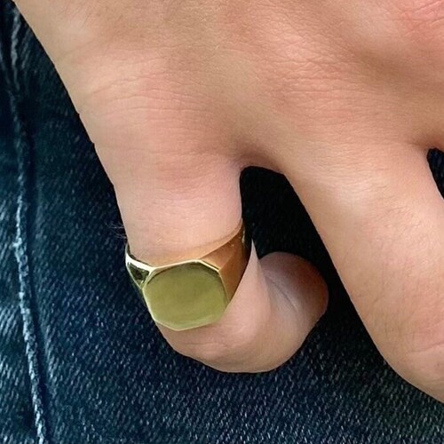 14k Solid Gold Signet Pinky Ring for Men Engravable Ring - Etsy