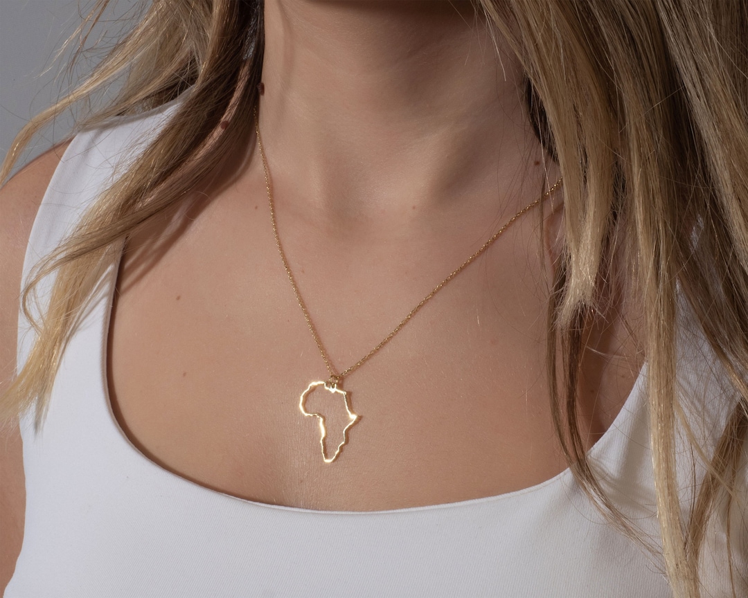 14k Solid Gold All Countries and Continents Map Necklace, Outlined Map ...