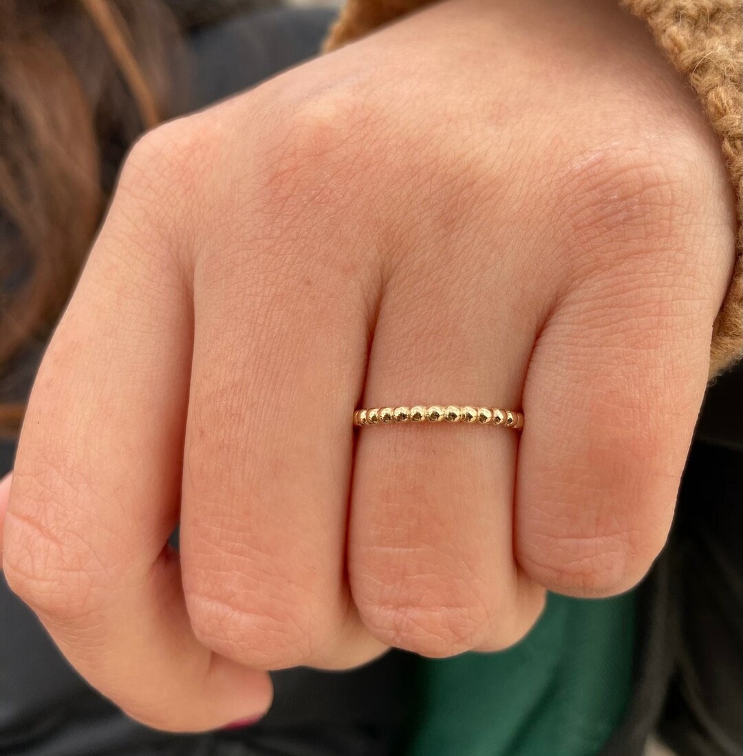 14k Solid Gold Bubble Ball Ring: Minimalist Beaded Wedding Band - Etsy