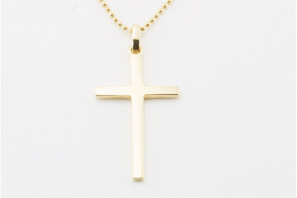 14k Solid Gold Cross Pendant Necklace, Rolo Chain, Gift for Him - Etsy