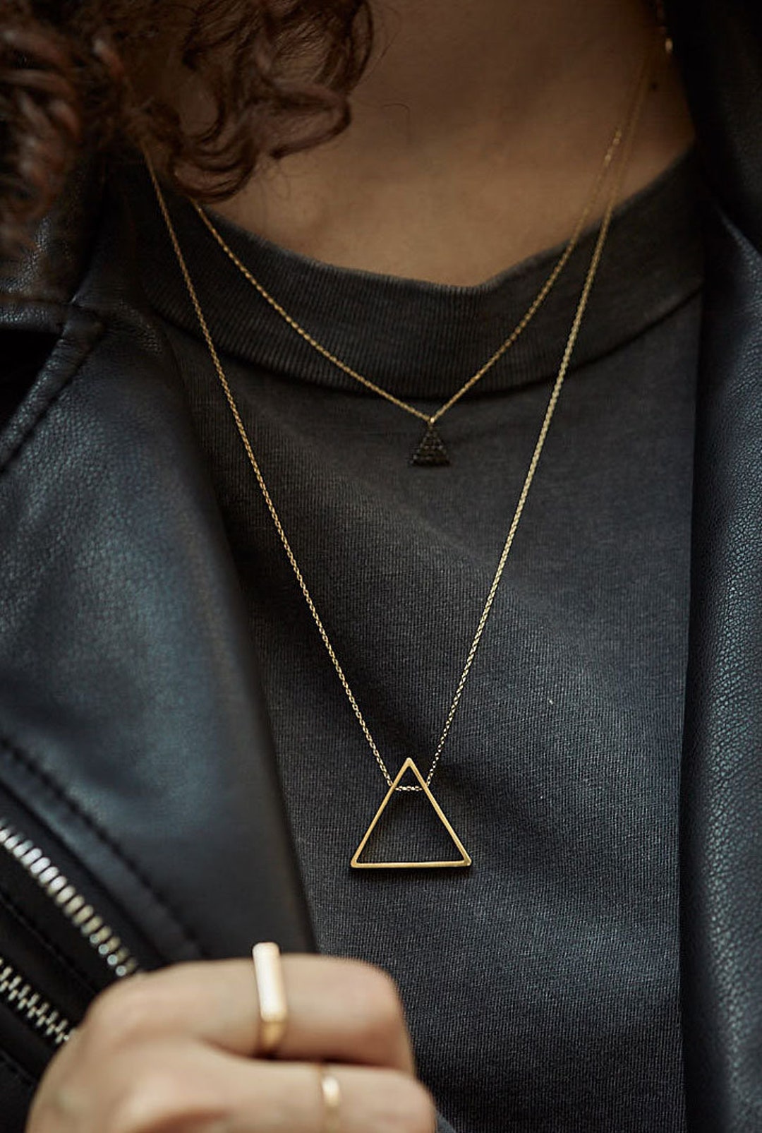 14k Solid Gold Triangle Necklace: Geometric Air Element Pendant - Etsy