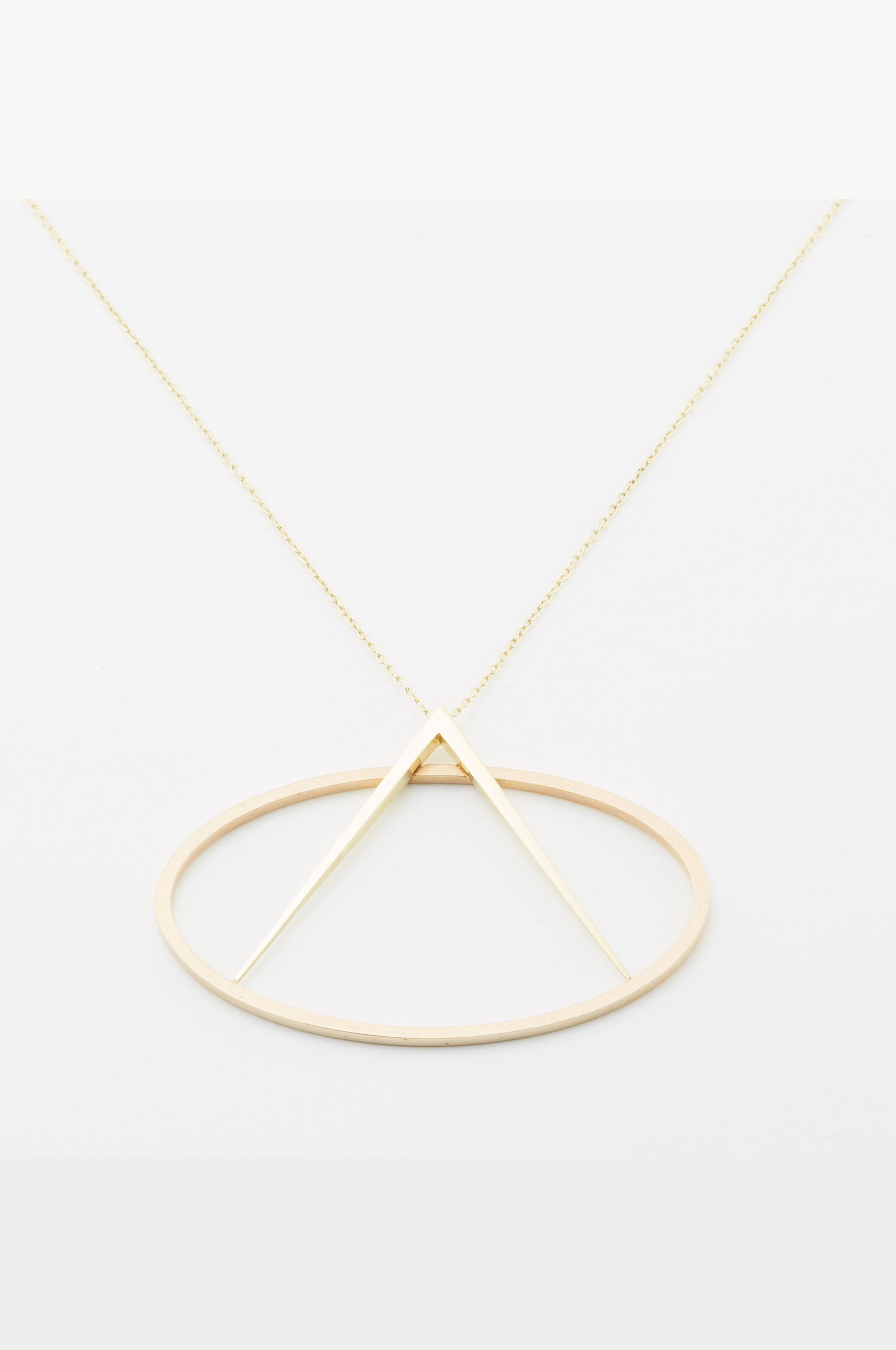 14k Solid Gold Ellipse Necklace: Two-tone Geometric Pendant - Etsy