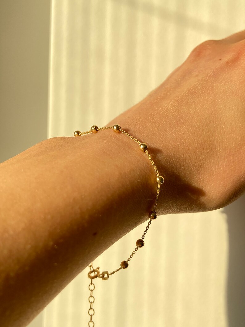 14k Solid Gold Bracelet Ball Bead Chain Dot Chain Bracelet - Etsy