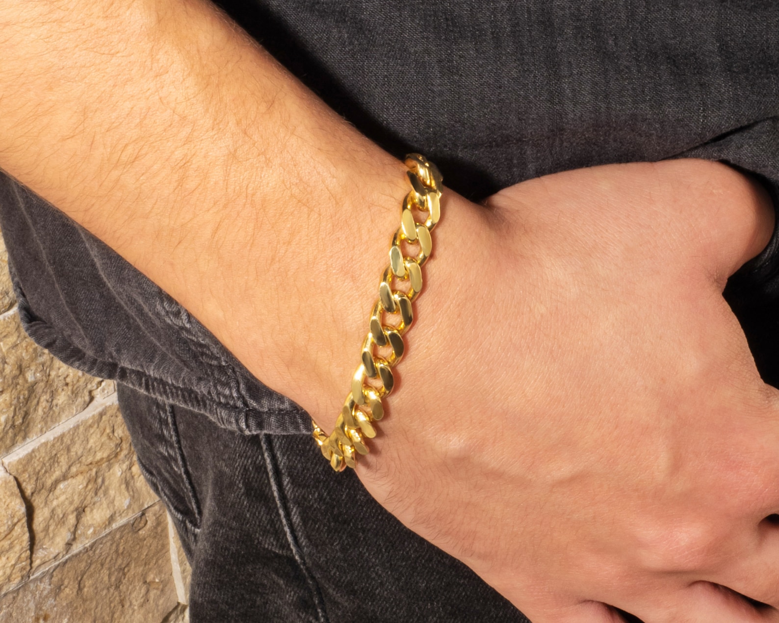 14k Solid Gold Curb Chain Bracelet for Men, 14k Gold Vermeil, Sterling ...