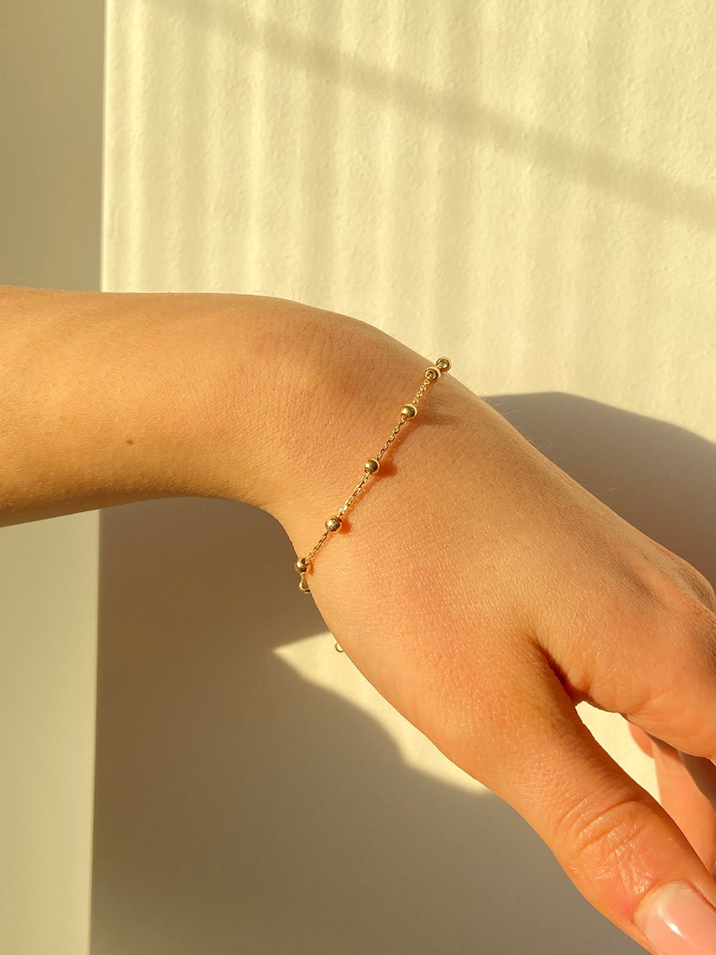 14k Solid Gold Bracelet Ball Bead Chain Dot Chain Bracelet - Etsy