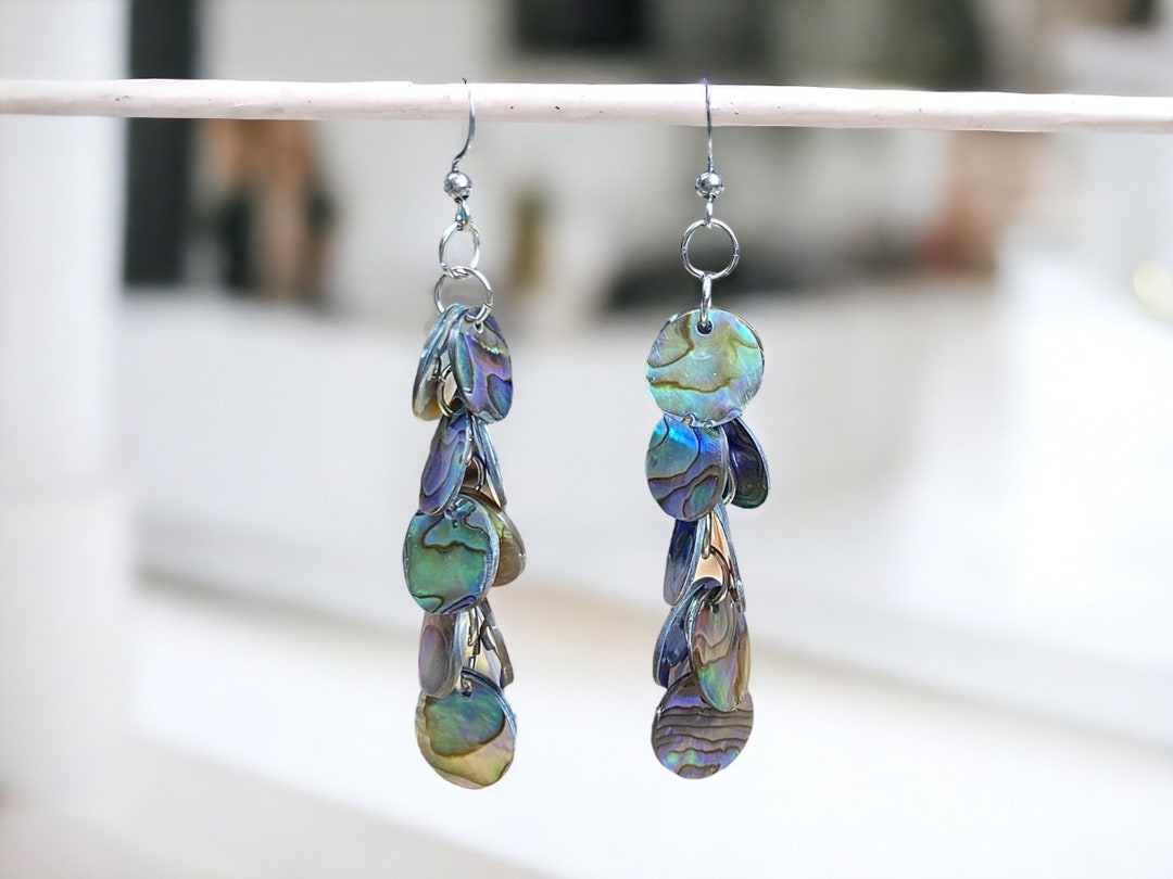 Handmade Long Abalone Earrings, Earrings Boho Style Carved Shell ...