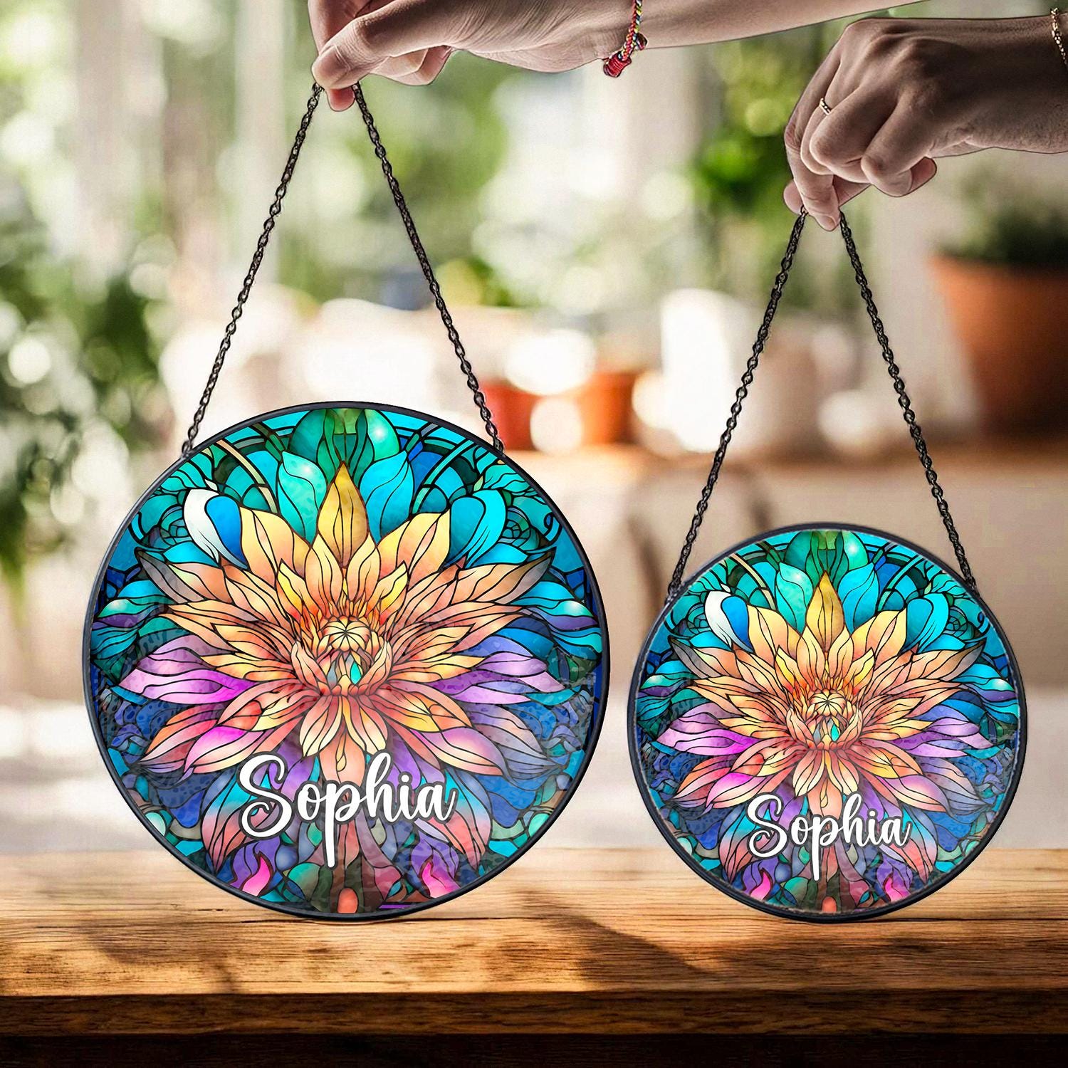 Personalized Aster Birth Flower Stained Glass Suncatcher, Custom ...