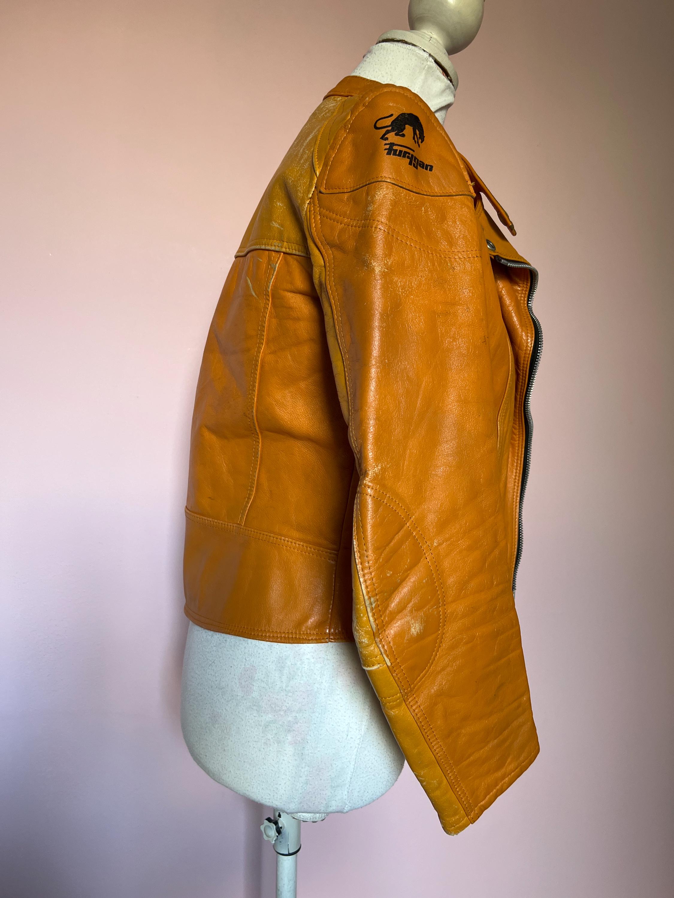 Orange Leather Biker Jacket Zip-up Vintage French Furygan Fury Loisirs ...