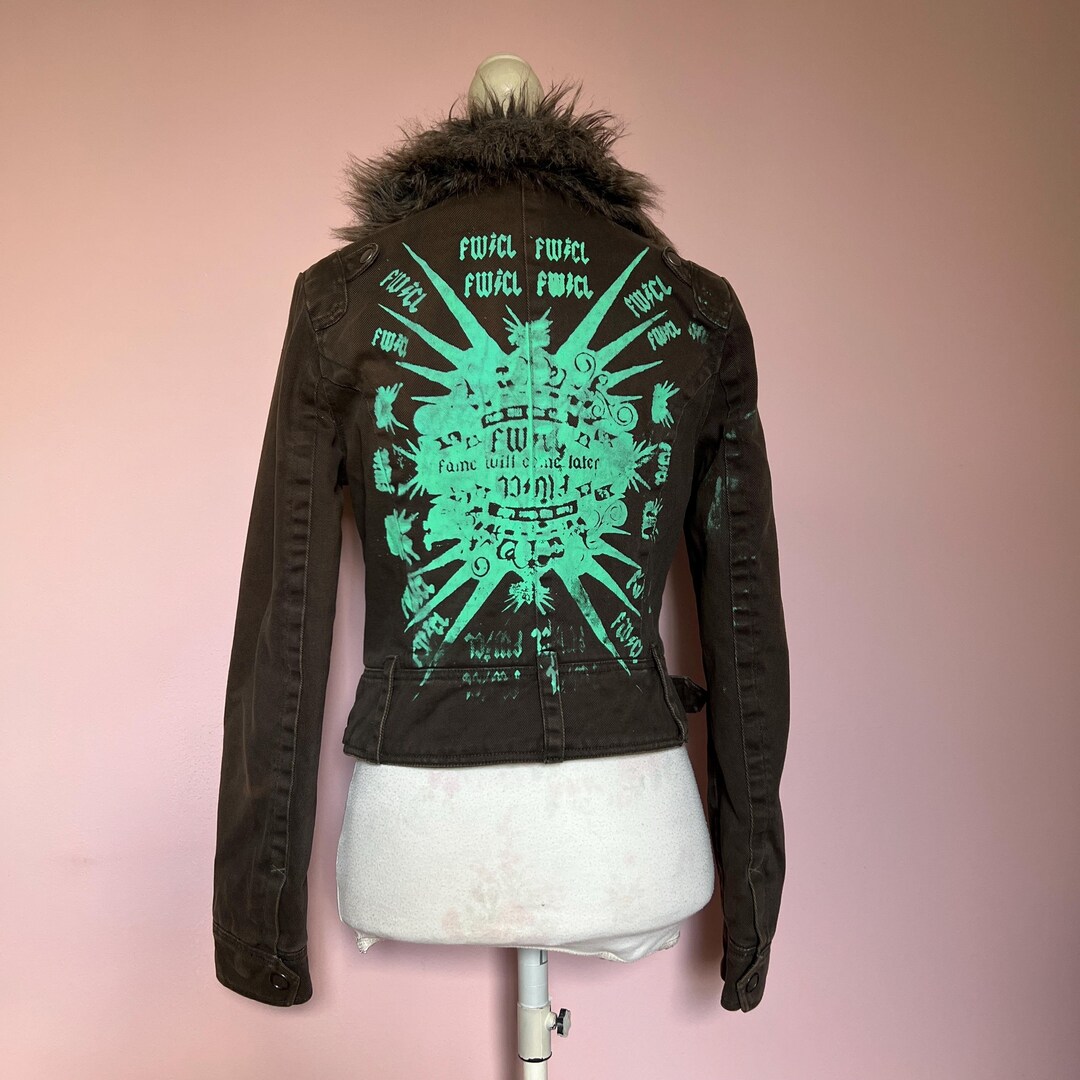 Y2K Jacket Canvas Utility Winter Fake Fur Collar Khaki Green Brown ...