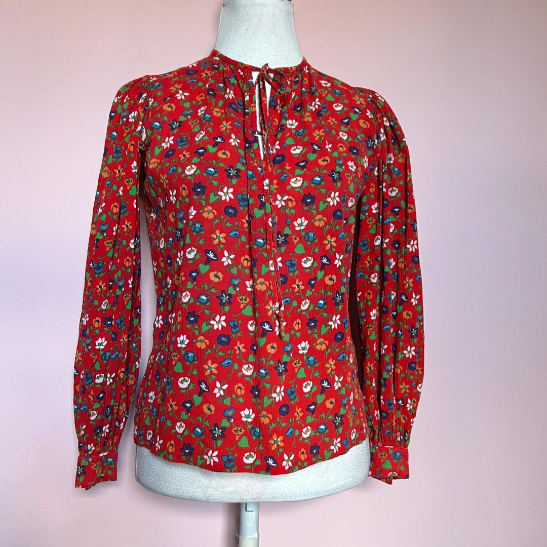 Vintage 1970s Peasant Blouse Floaty Top Shirt | Red Ditsy Floral ...