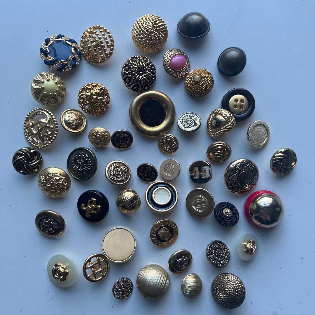 48 Misc Gold Vintage Buttons Mixed Sizes Joblot Gilded Golden Shank ...