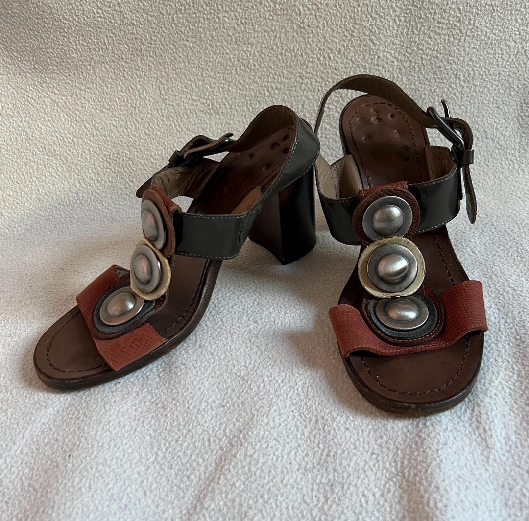 Vintage Boho Gladiator High Block Heels Shoes Sandals | Brown Orange ...
