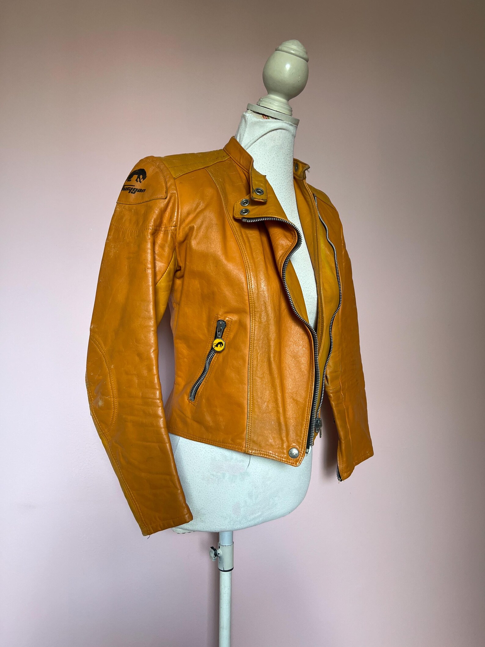 Orange Leather Biker Jacket Zip-up Vintage French Furygan Fury Loisirs ...