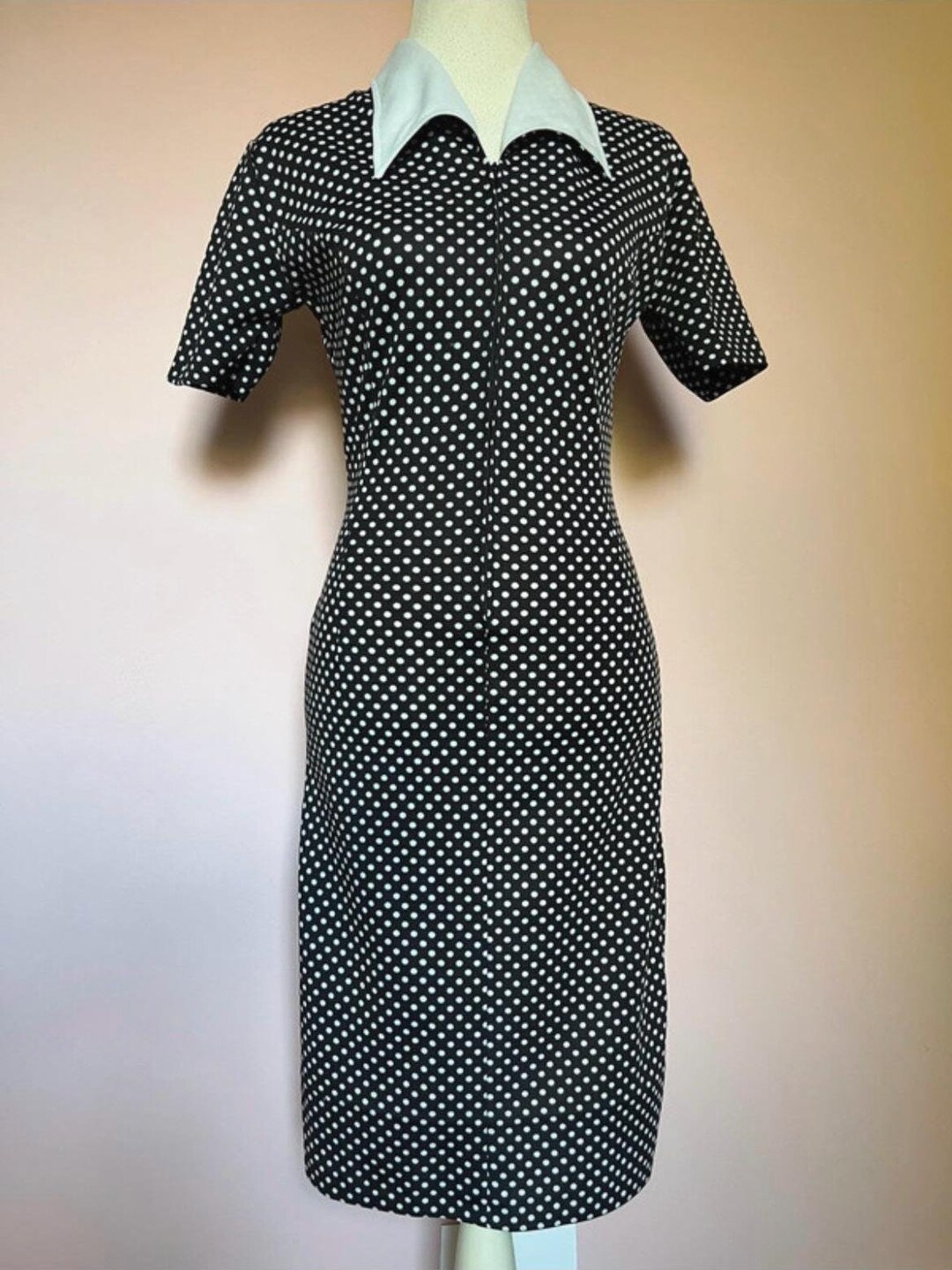1960s Mod Dress Polka Dots Dagger Collar XS S UK8 Black White ...
