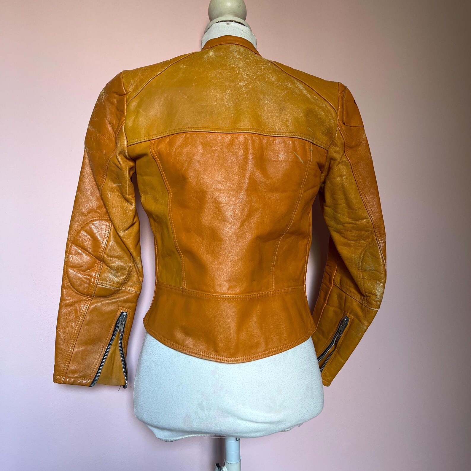 Orange Leather Biker Jacket Zip-up Vintage French Furygan Fury Loisirs ...