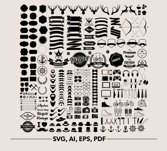 Hipster Vintage Style Shields Svg-ai-eps-pdf Vector Printable | Etsy