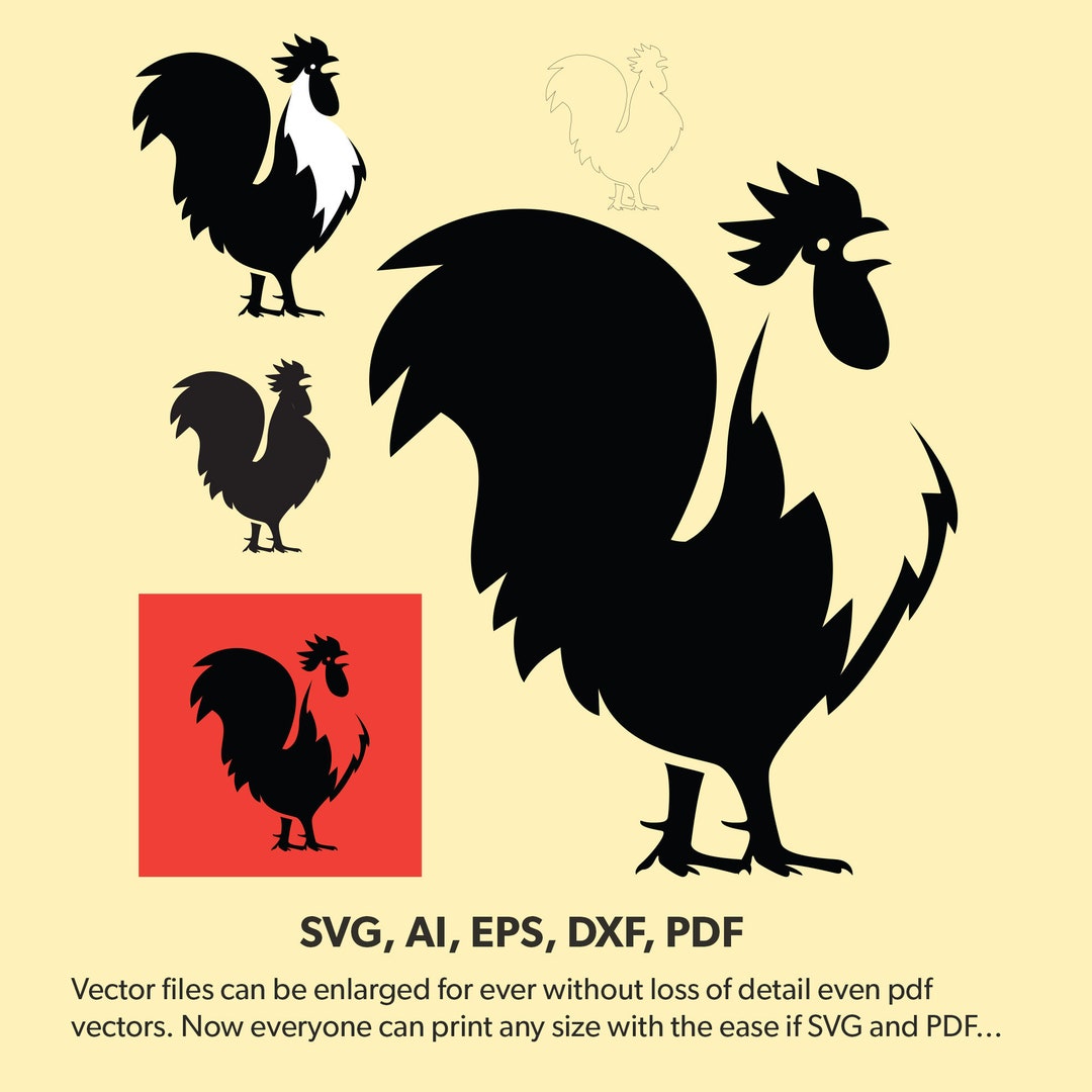 Digital Print Chicken, Crowing Rooster SVG, PDF, AI, Eps, Dxf, Rooster ...