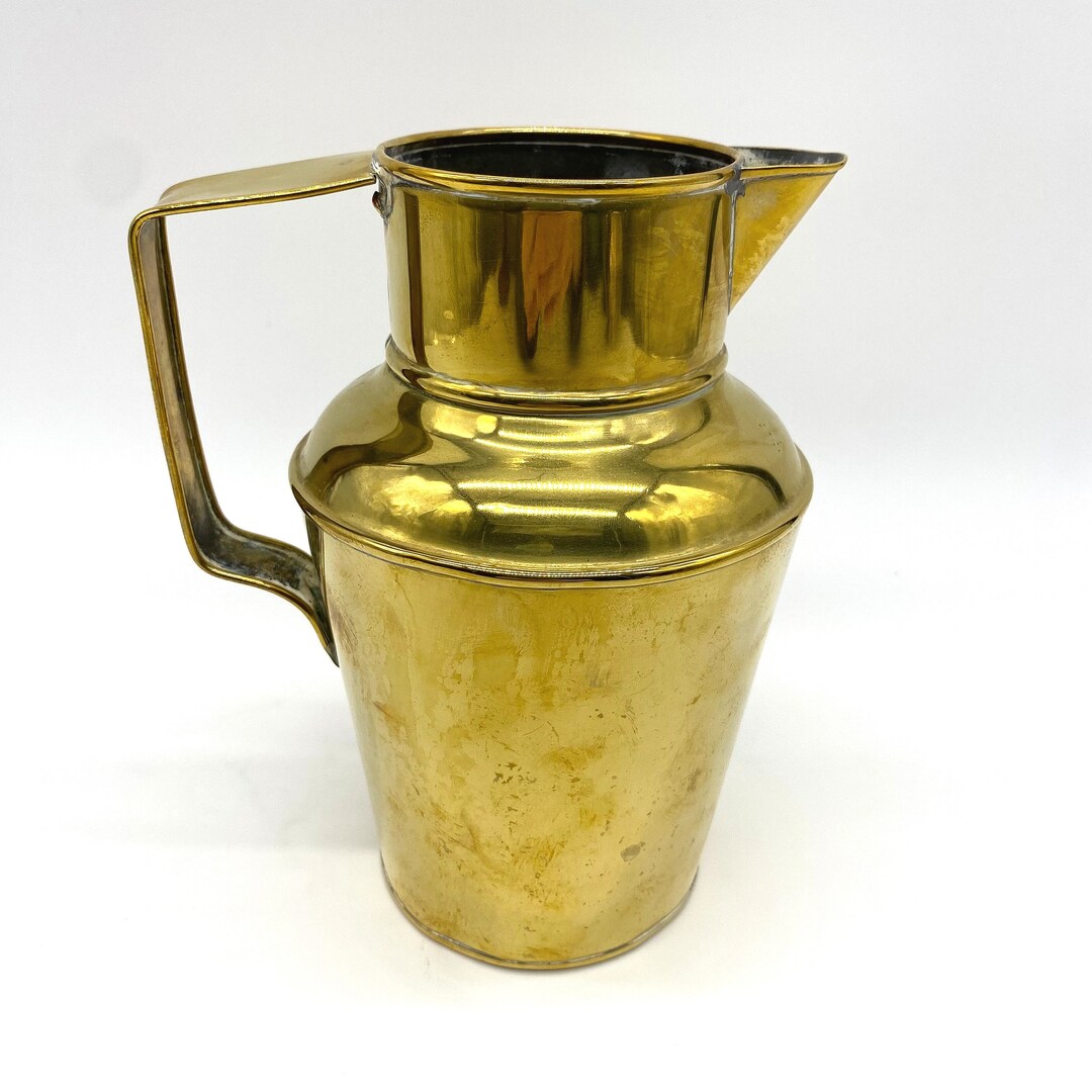 Antique Brass Pitcher Primitive Holloware W/ Tin Lining - Jones Bros ...