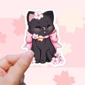 Black Sakura Neko Sticker Cute Cat Sticker Manga Anime Vinyl - Etsy
