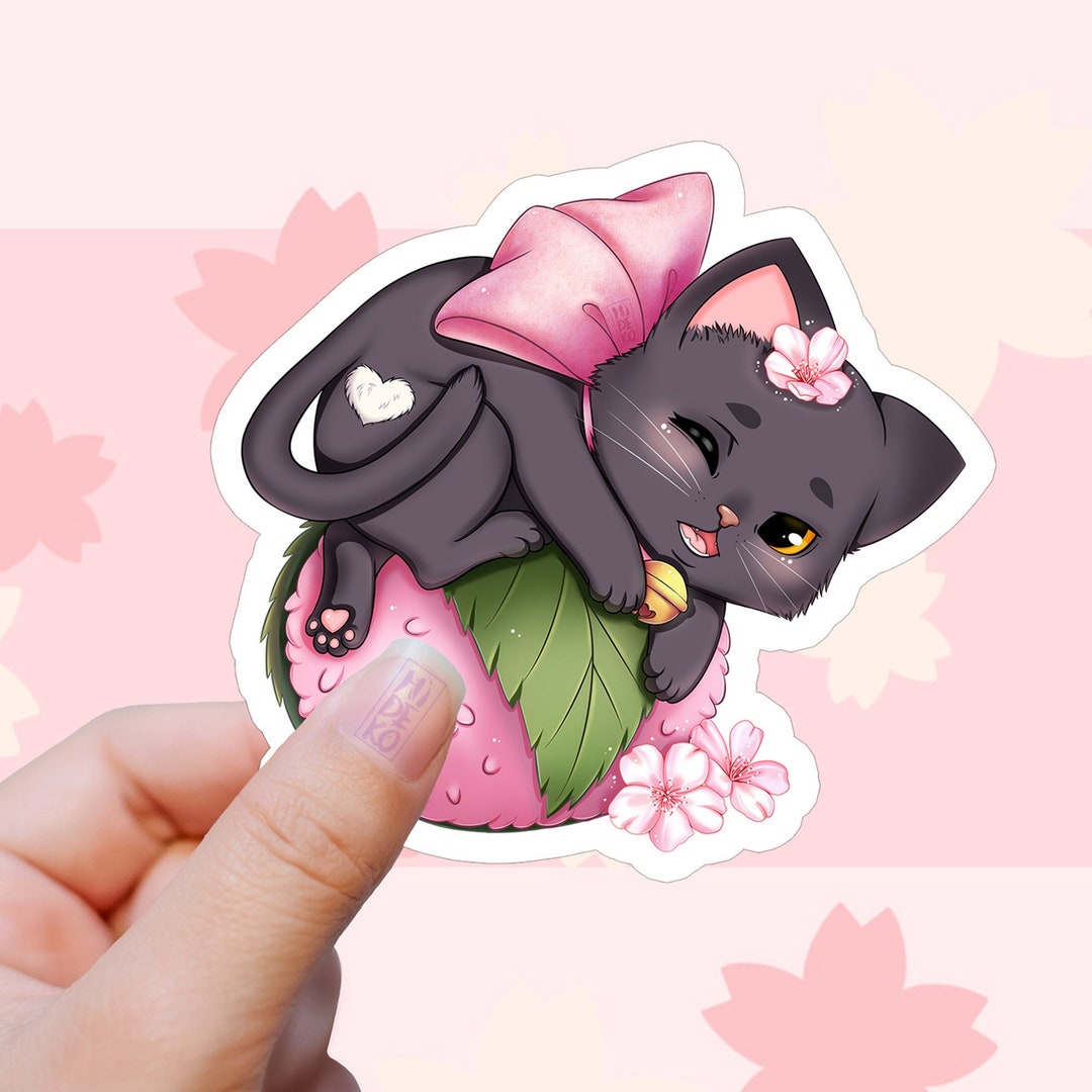 Grumpy Sakura Neko Sticker, Cute Cat Sticker, Manga Anime Vinyl Sticker ...
