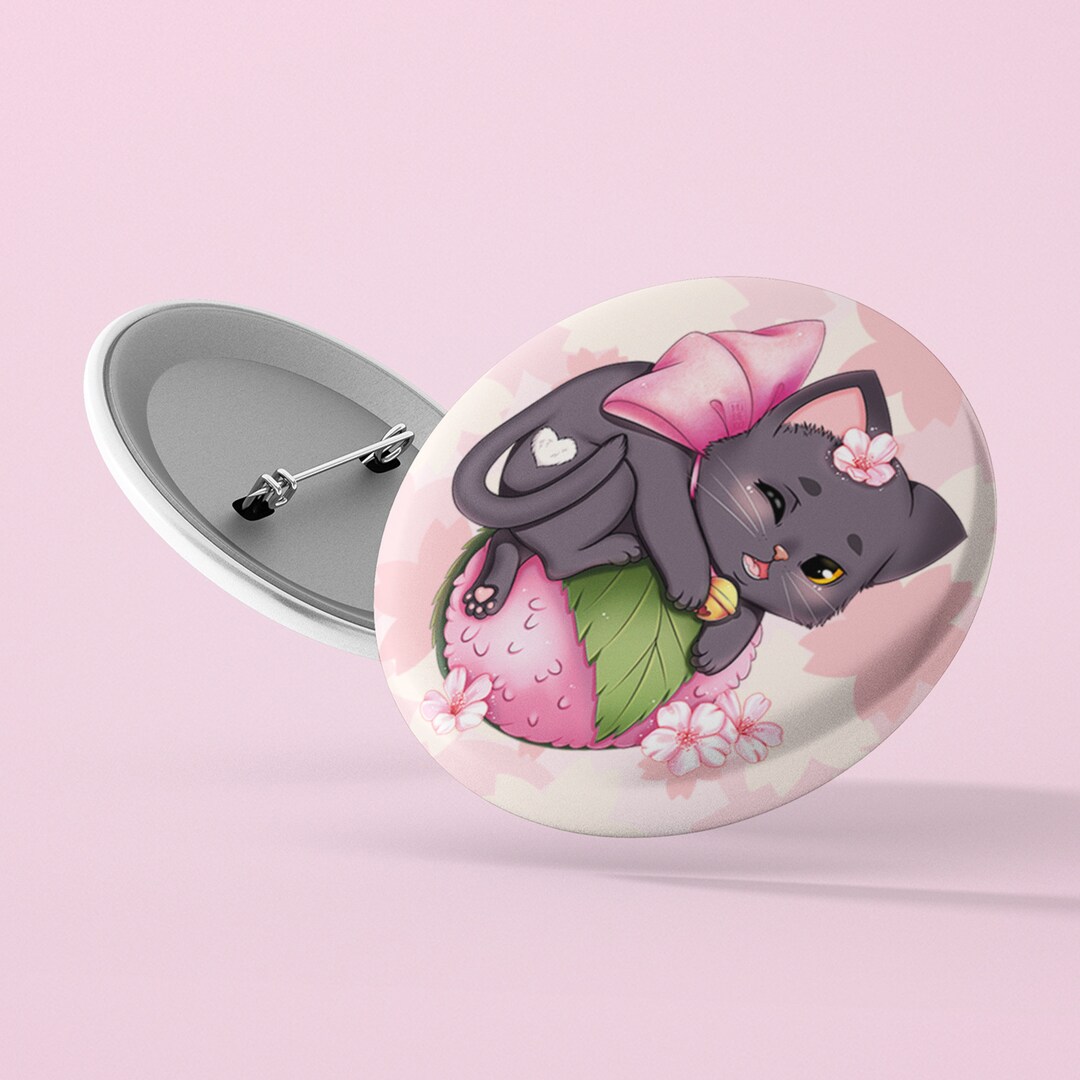 Grumpy Sakura Neko Button 5 Cm Diameter Cute Cat Manga Anime - Etsy