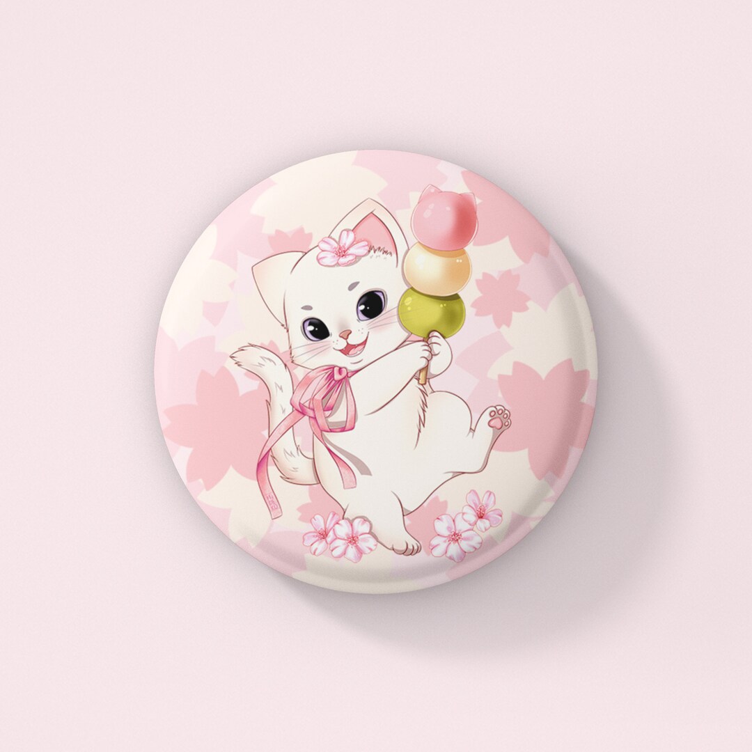White Sakura Neko Magnet Cute White Cat With Hanami Dango - Etsy