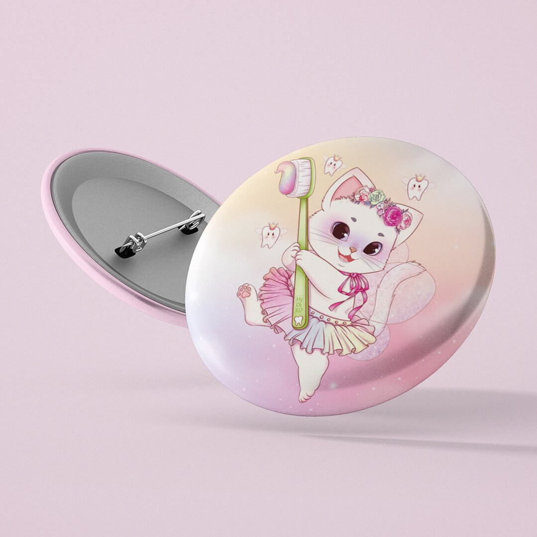 Tooth Fairy Neko Button, 5 Cm Diameter, Cute Cat Manga Anime Pin Button ...