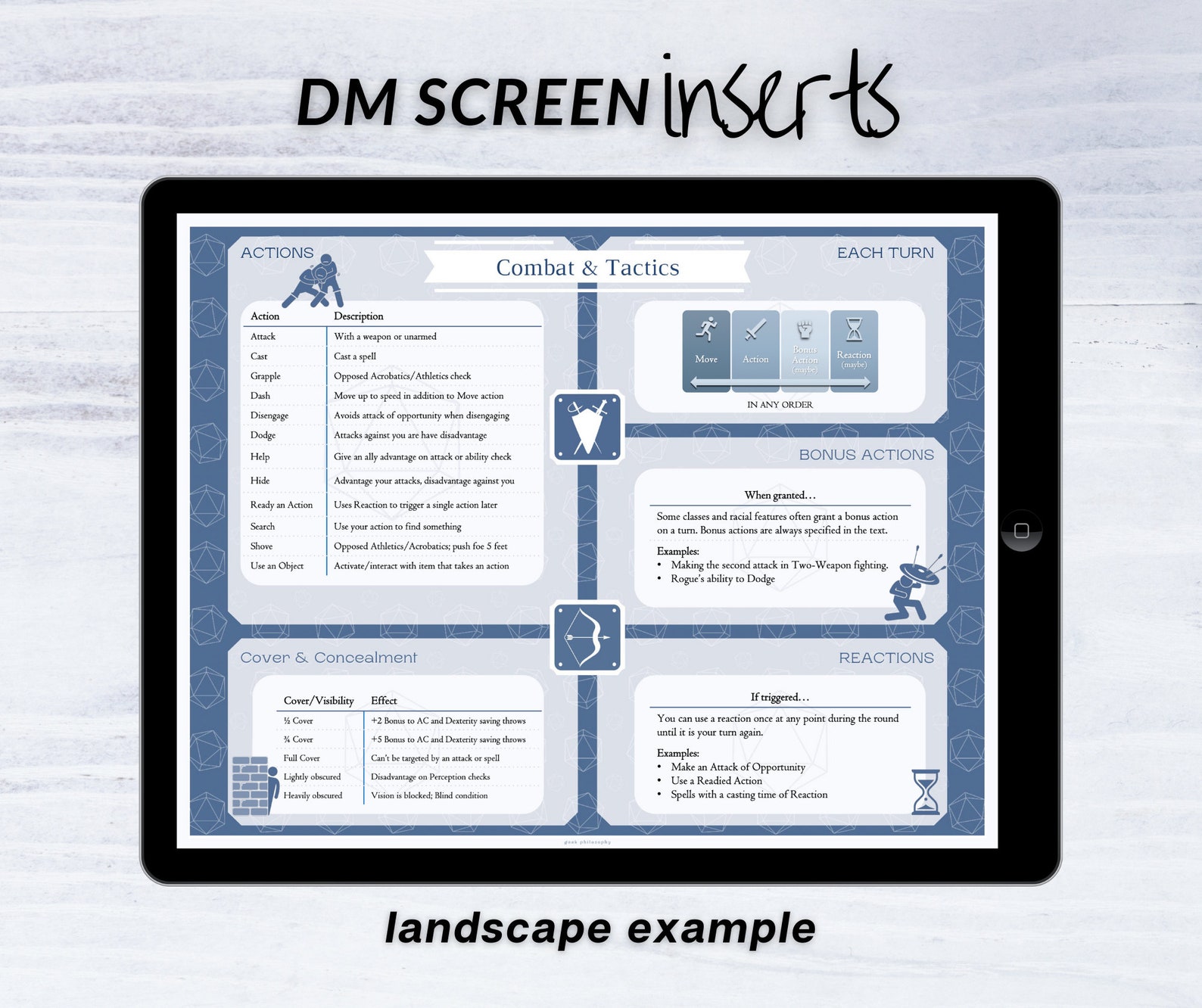 Dungeon Master Screen Inserts Dungeons & Dragons 5e - Etsy Canada