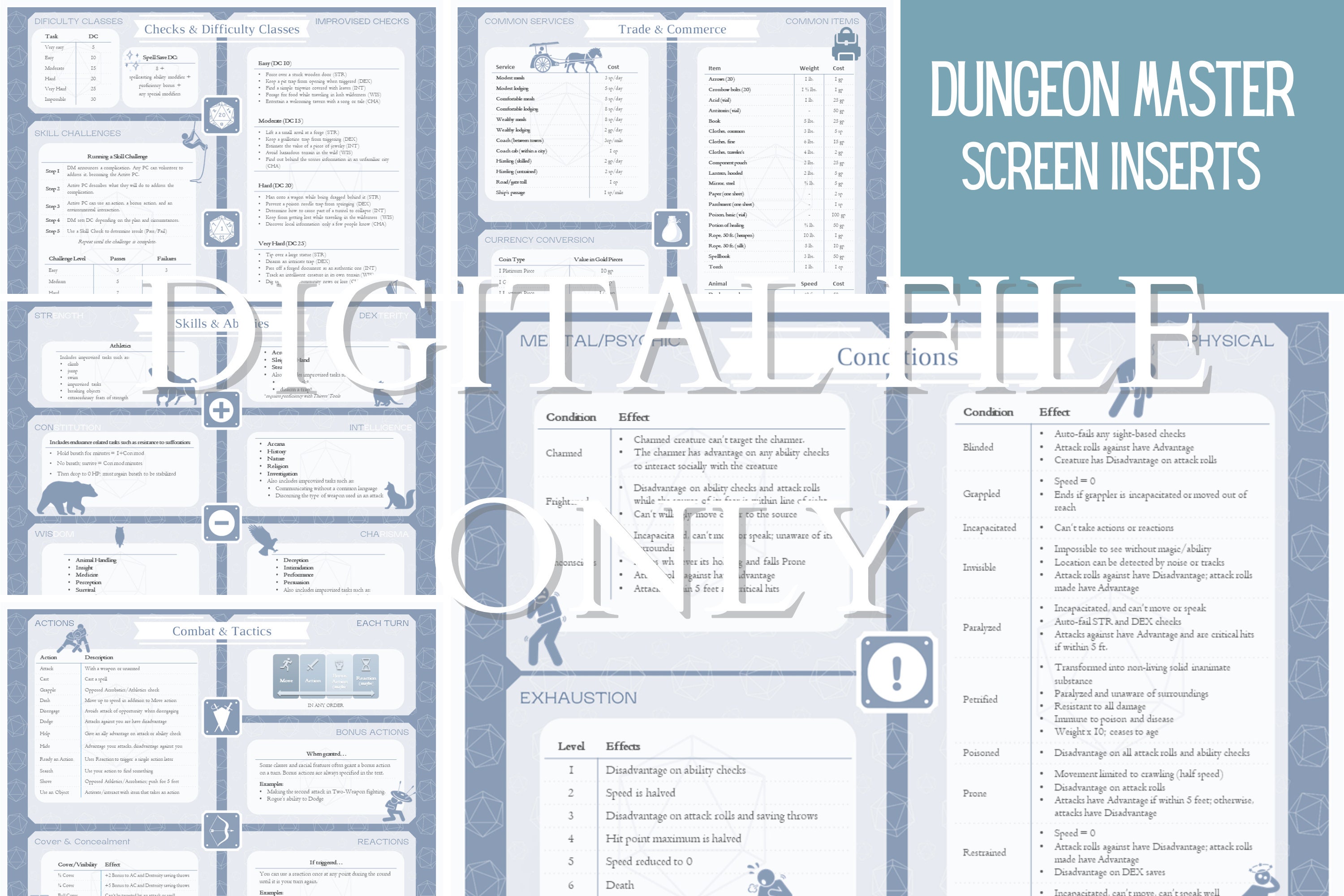 Dungeon Master Screen Inserts Dungeons & Dragons 5e - Etsy UK