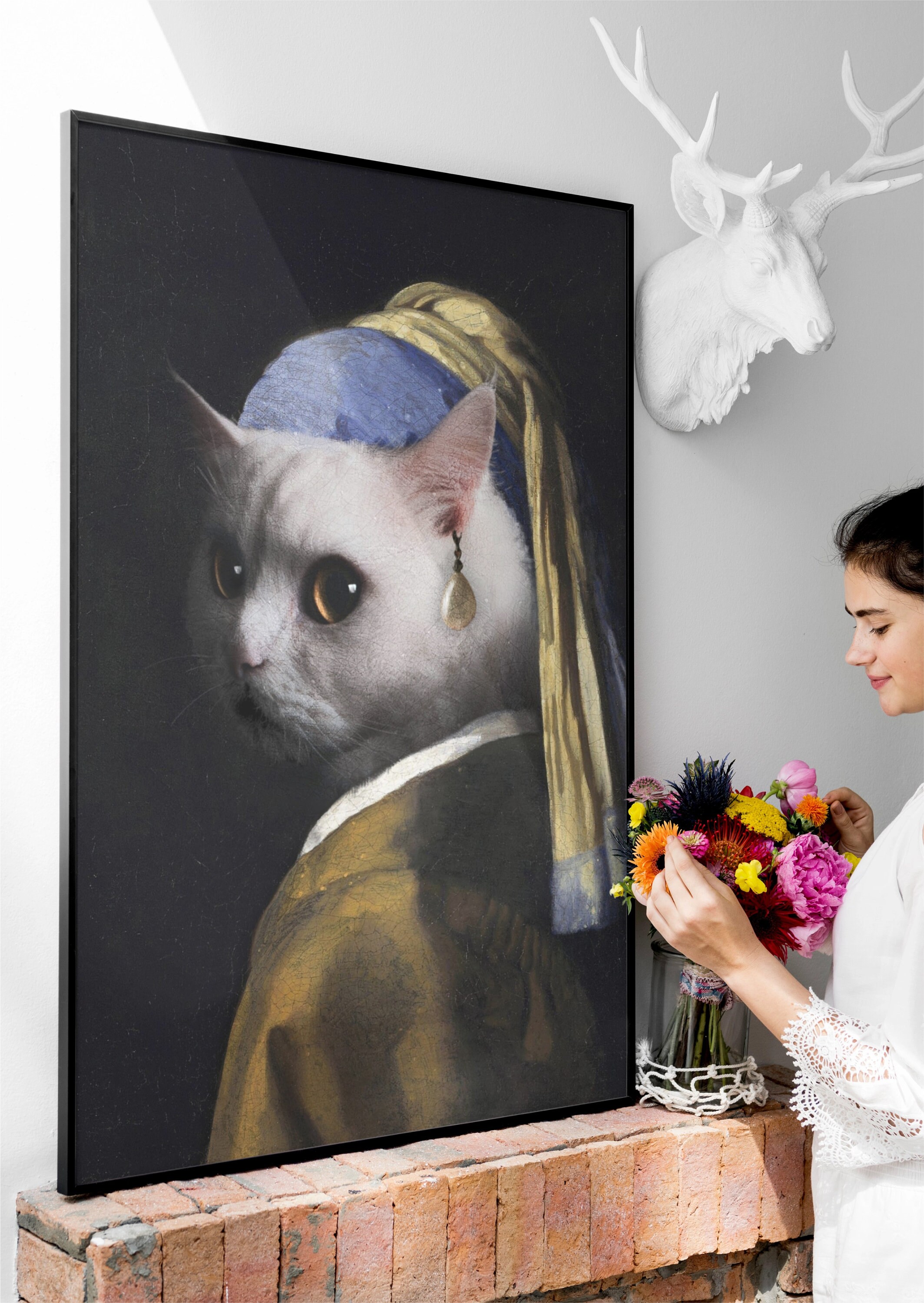 Girl With a Pearl Earring, Johannes Vermeer, Altered Classic Art With a ...