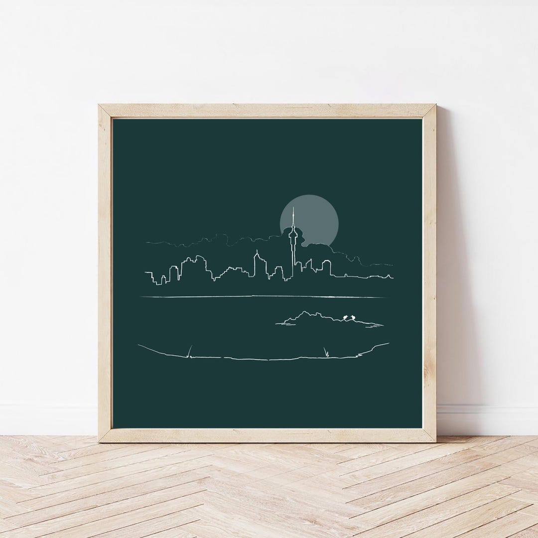 Personalised Blue Auckland Skyline, Jade Green Wall Art, New Zealand ...