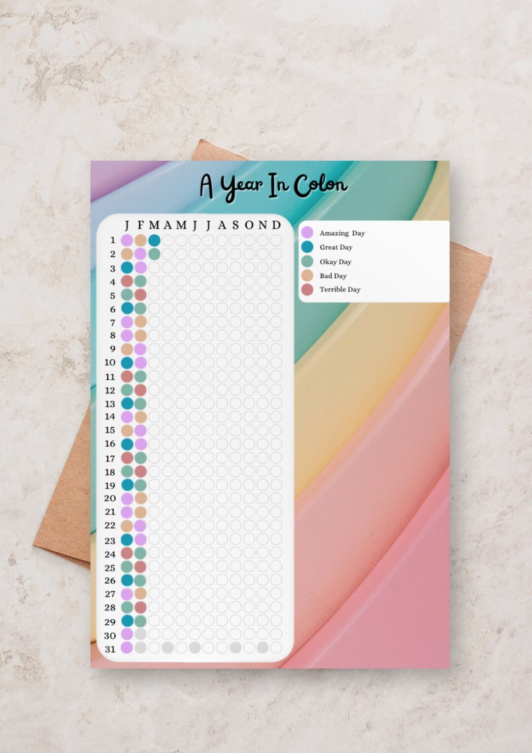A Year in Color Mood Tracker, Printable Mood Chart for Bedroom ...