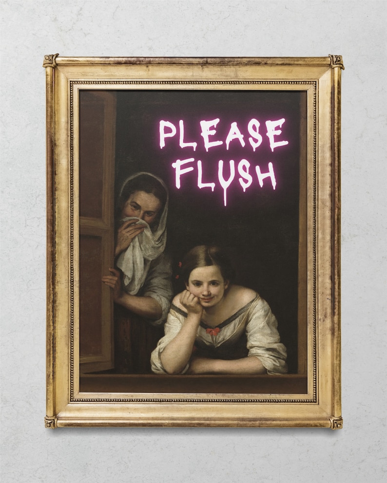 Please Flush, Vintage Altered Classic Art for Bathroom, Toilet Humour ...