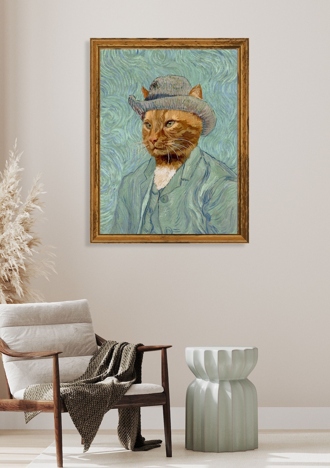 Vincent Van Gogh Cat, Altered Classic Print With a Cat Impressionist ...