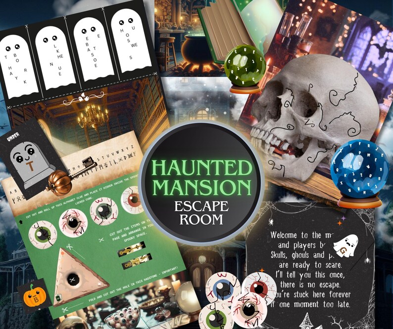 Haunted Mansion Escape Room Kit: Printable Halloween Puzzle Game (PDF ...