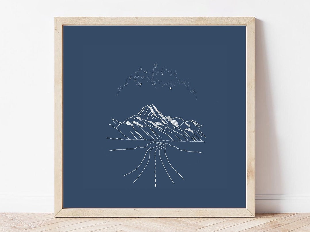 Aoraki Mount Cook Sketch, Midnight Blue Aotearoa Print for Office ...