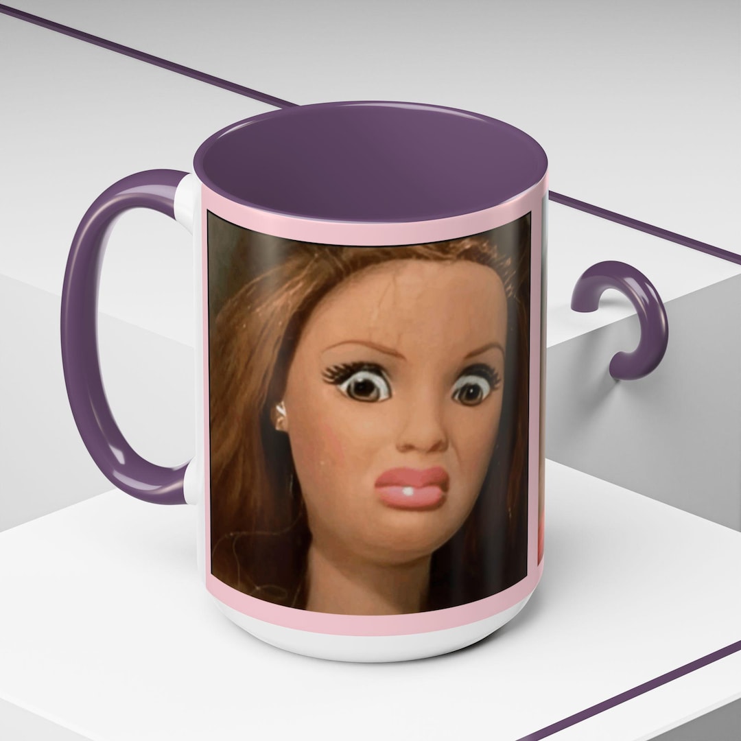 Doll Face Coffee Mug (11, 15oz), Disgusted Barbie Meme, Sarcastic ...