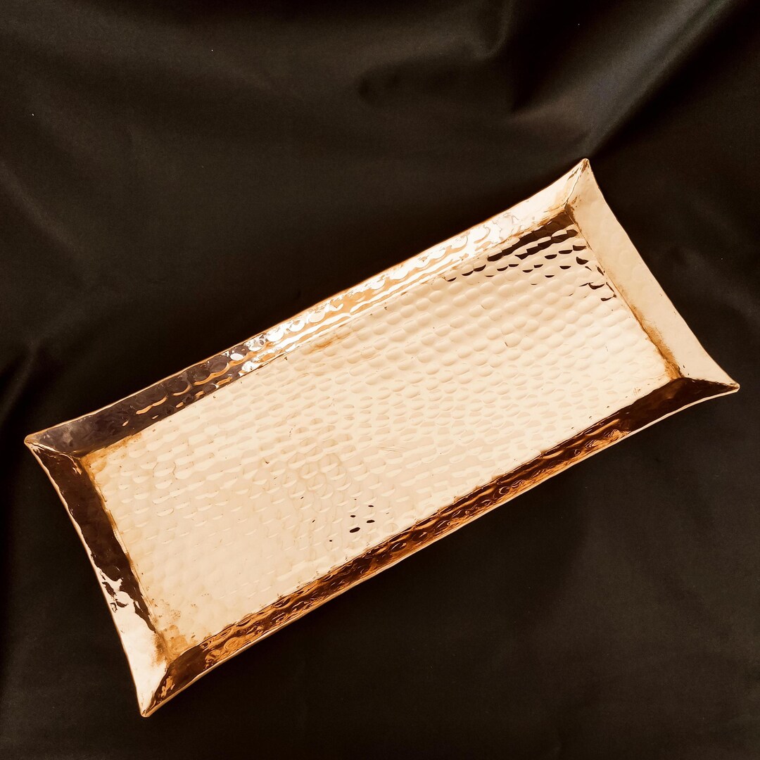 Handmade Copper Serving Tray, Hand Hammered, Rectangular Tray, Vintage ...