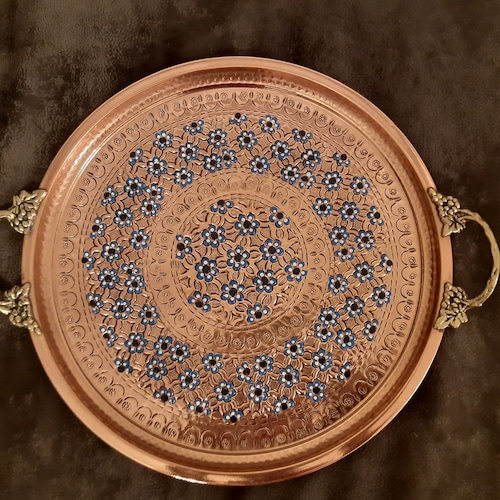 Handmade Copper Serving Tray Round Tray Large Tray Vintage - Etsy