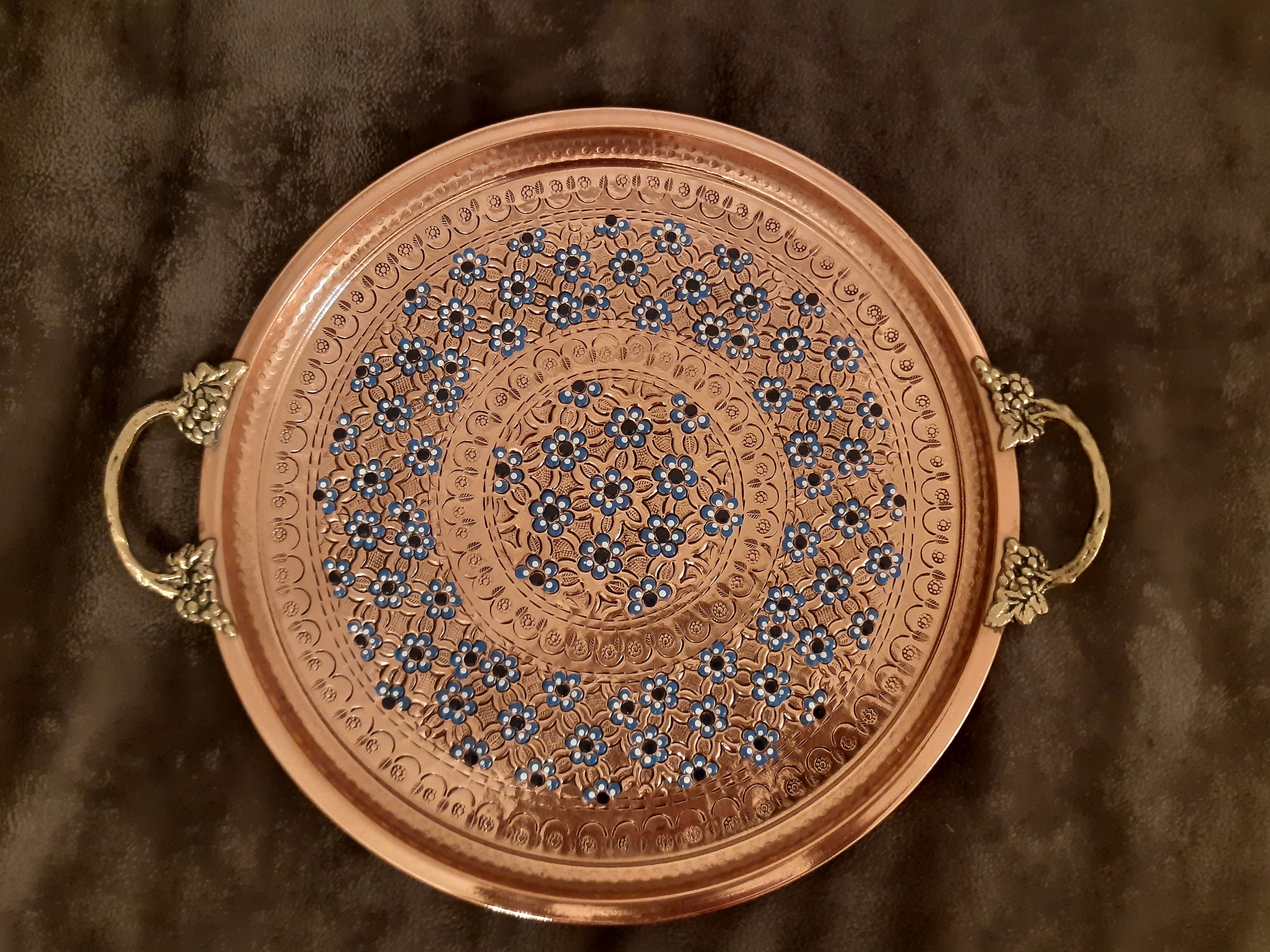 Handmade Copper Serving Tray Round Tray Large Tray Vintage - Etsy