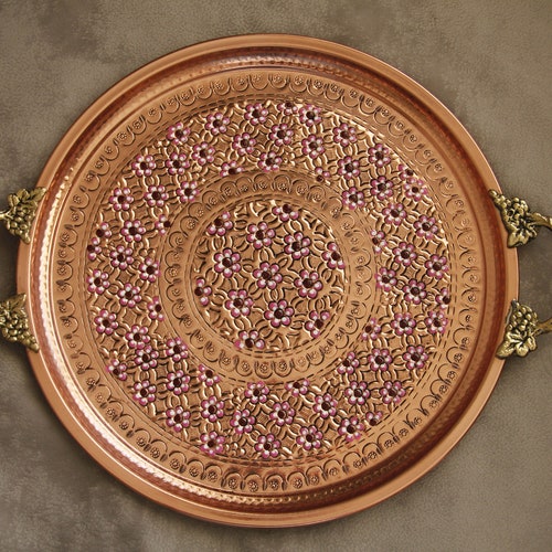 Handmade Copper Serving Tray Round Tray Large Tray Vintage - Etsy