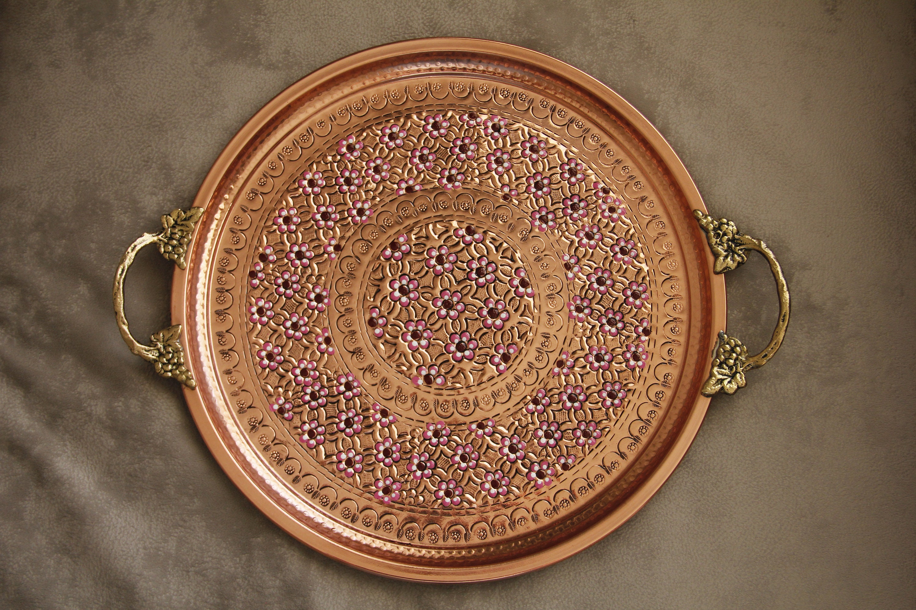 Handmade Copper Serving Tray Round Tray Large Tray Vintage - Etsy