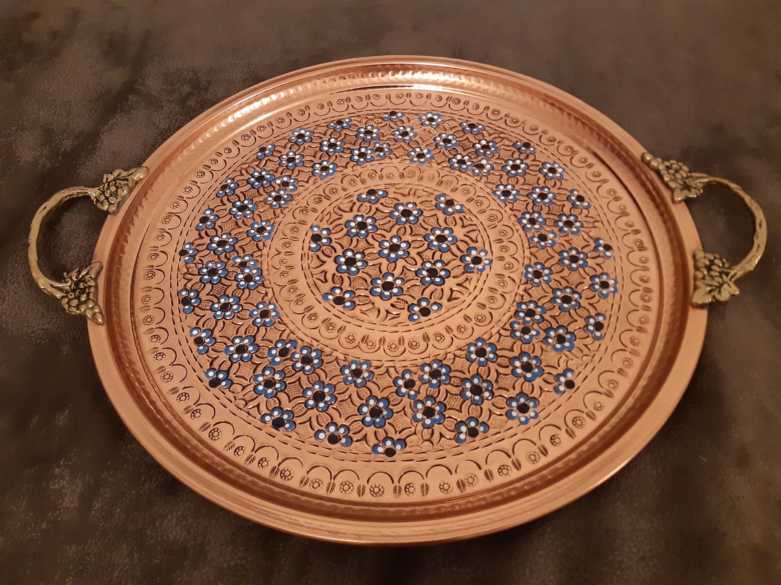 Handmade Copper Serving Tray Round Tray Large Tray Vintage - Etsy