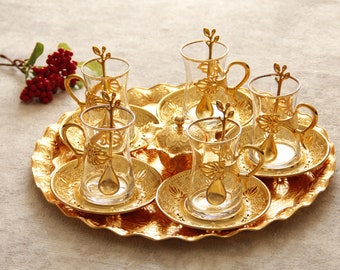 Turkish Tea Set Turkish Tea Cups and Saucers Tea Glasses and - Etsy