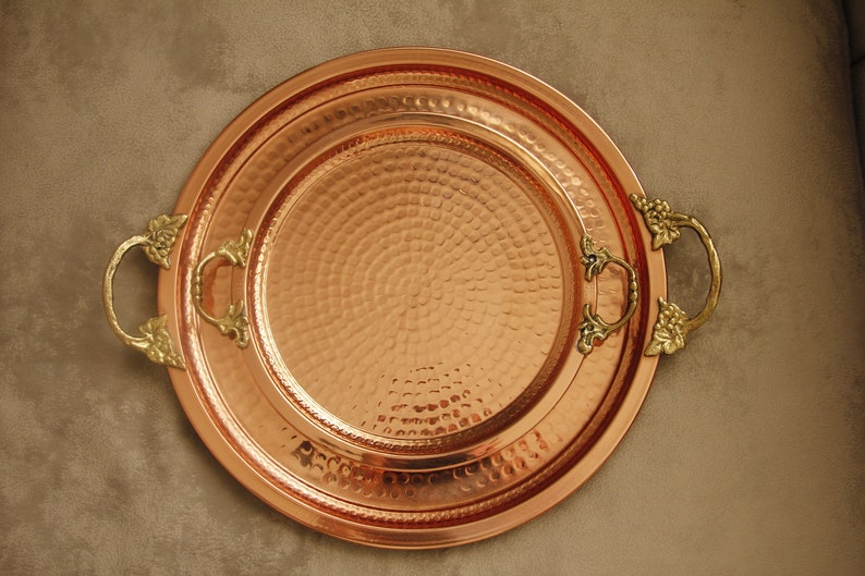 Handmade Copper Serving Tray Hand Hammered Round Tray Large - Etsy