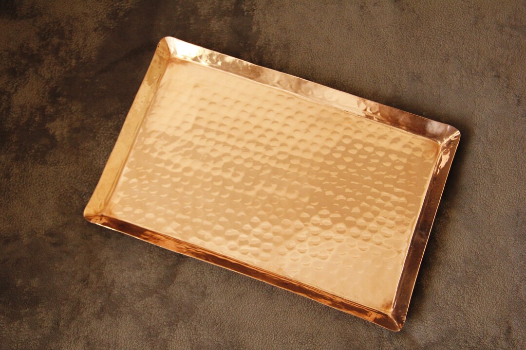 Handmade Copper Serving Tray, Hand Hammered, Rectangular Tray, Vintage ...