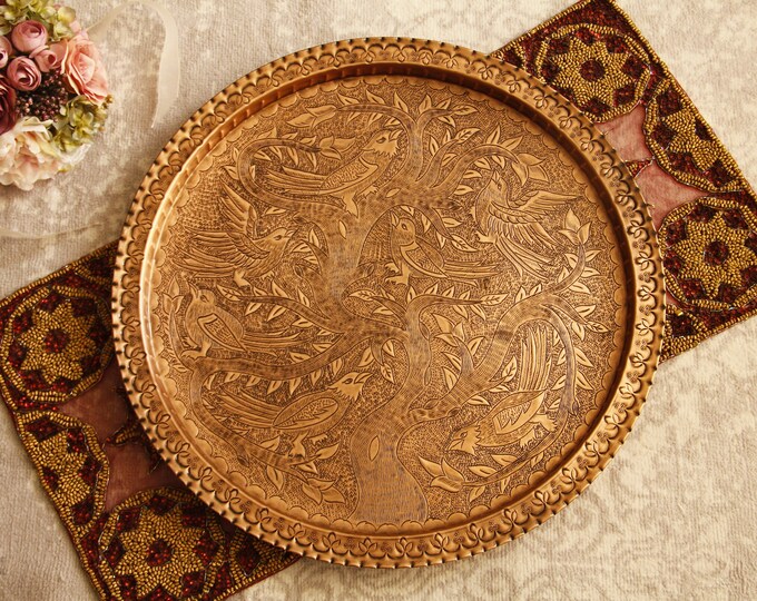Handmade Copper Tray, 57 Cm, Serving Tray, Round Tray, Large Tray ...