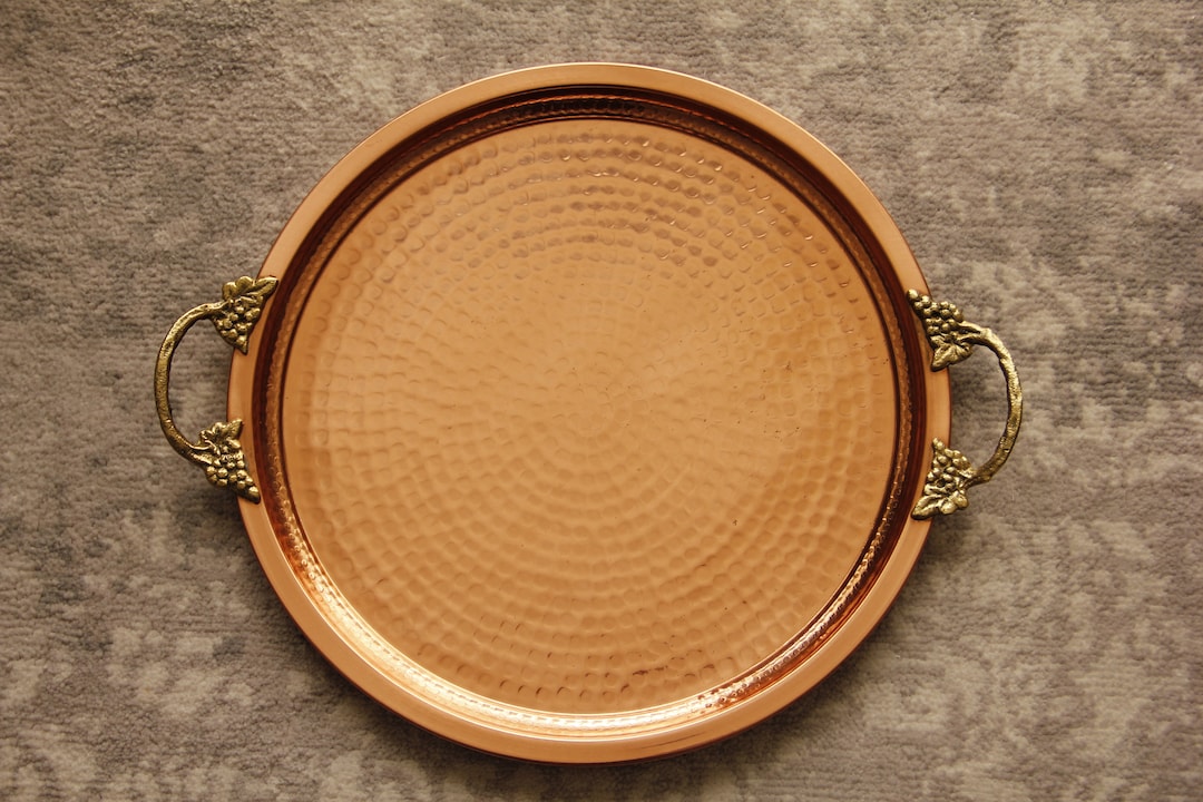 Handmade Copper Serving Tray, Hand Hammered, Round Copper Tray, Large ...