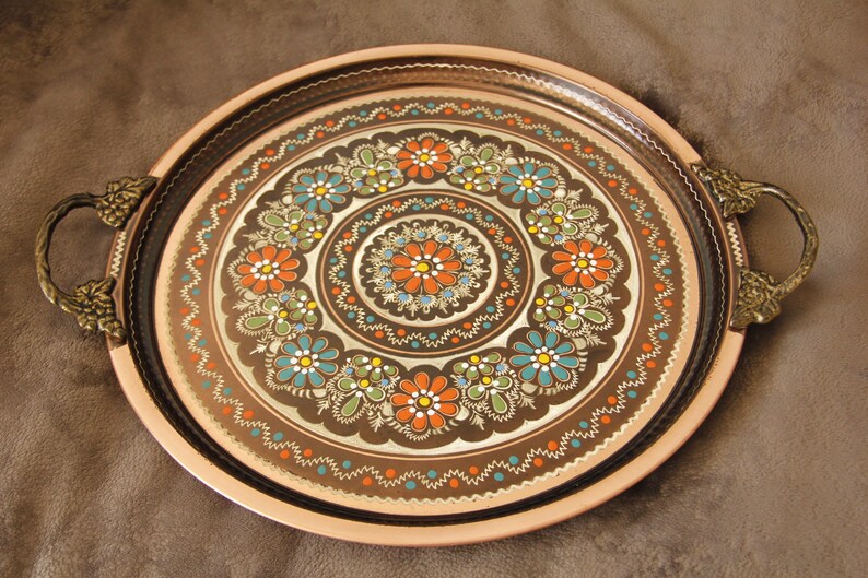 Handmade Copper Serving Tray Round Tray Large Tray Vintage - Etsy